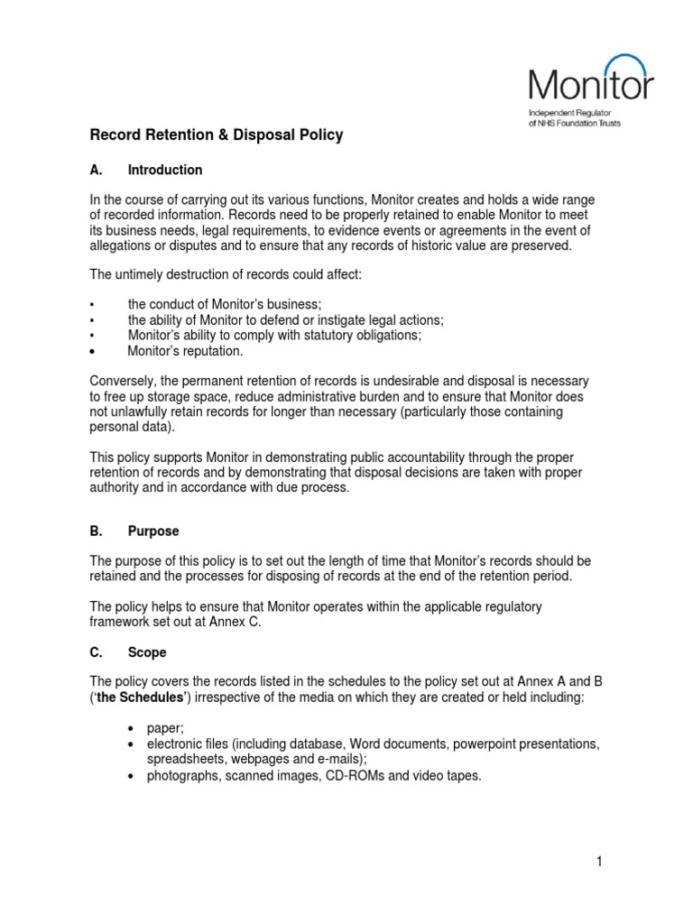Retention and Disposal Schedule 290509 3 PDF | PDF | Records Management ...