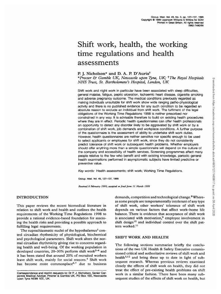 Shift Work Health The Working Regulation | PDF | Shift Work ...