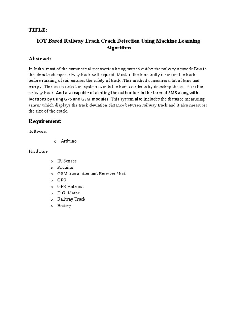 Title: IOT Based Railway Track Crack Detection Using Machine Learning ...