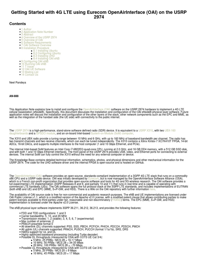 Getting Started With 4G LTE Using Eurecom OpenAirInterface (OAI) On The USRP 2974 | Download ...
