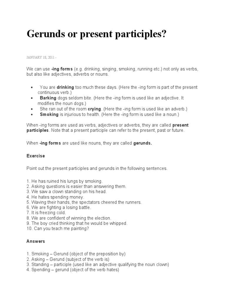 Gerunds or Present Participles-Questions With Solutions | PDF | Verb ...
