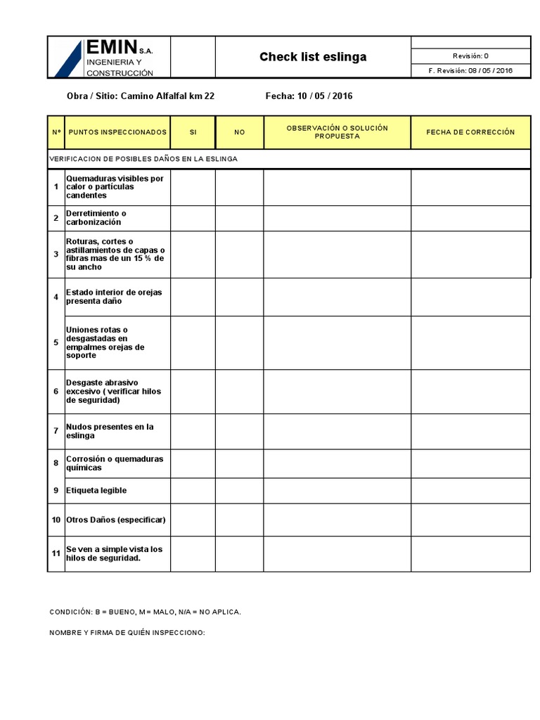Check List EMIN, MAC | PDF | Herramientas | Bienes manufacturados