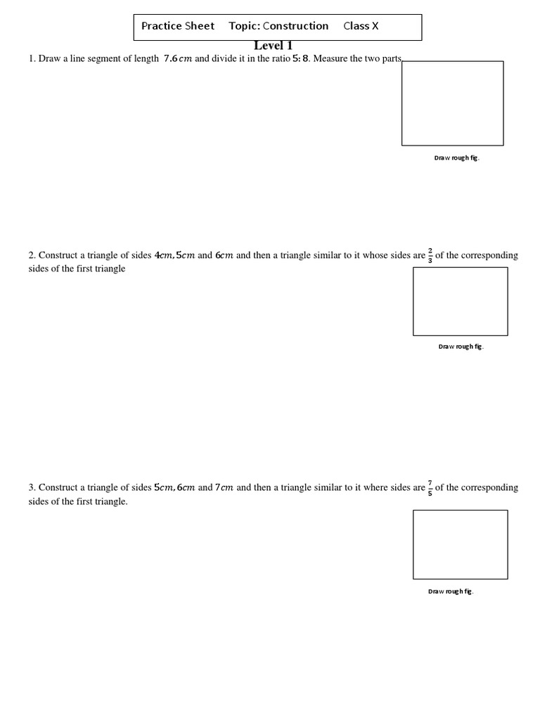 Practice Sheet Topic: Construction Class X: Level 1 | PDF | Triangle ...