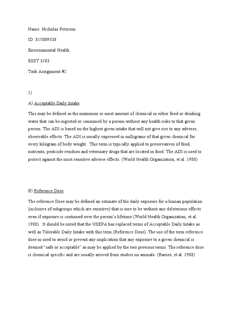Environmental Health Task Assignment #2 | PDF | Toxicology | Medical ...