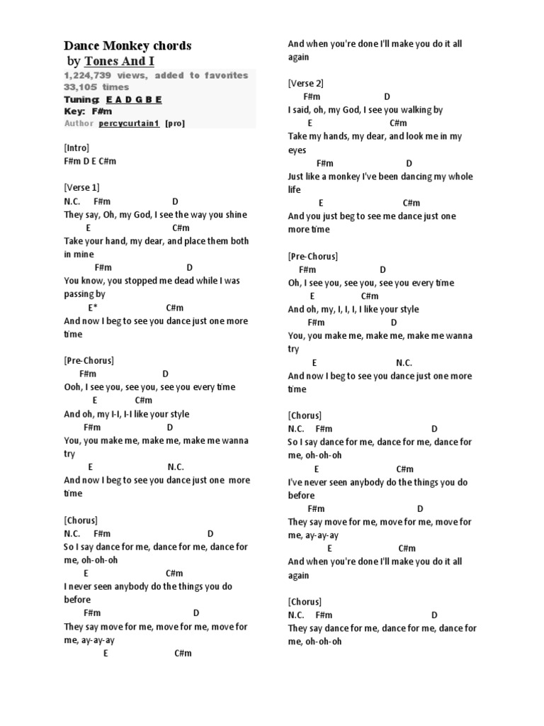 Tones and I: Dance Monkey Chords | PDF | Song Structure | Songs