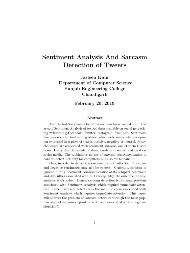 Sentiment Analysis and Sarcasm Detection of Tweets | PDF | Statistical Classification | Machine ...