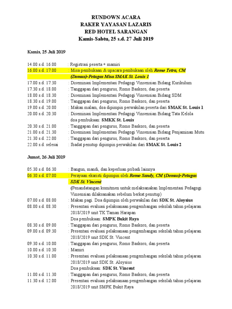 Contoh Rundown Acara Raker | PDF