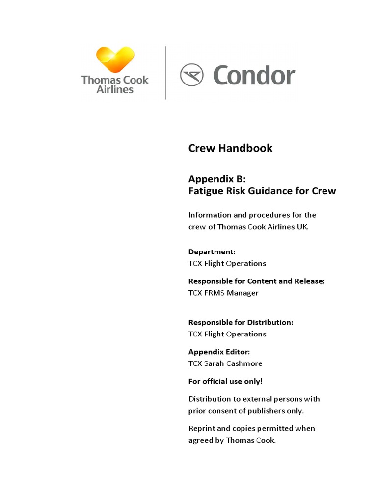 Crew Handbook (Appendix B) Fatigue Risk Guidance For Crew | PDF | Shift ...