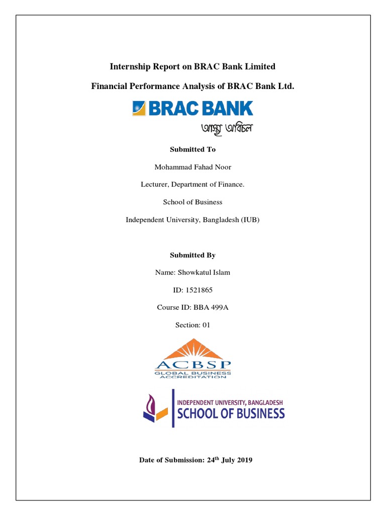 Internship Report On BRAC Bank Limited Financial Performance Analysis of BRAC Bank LTD | PDF ...