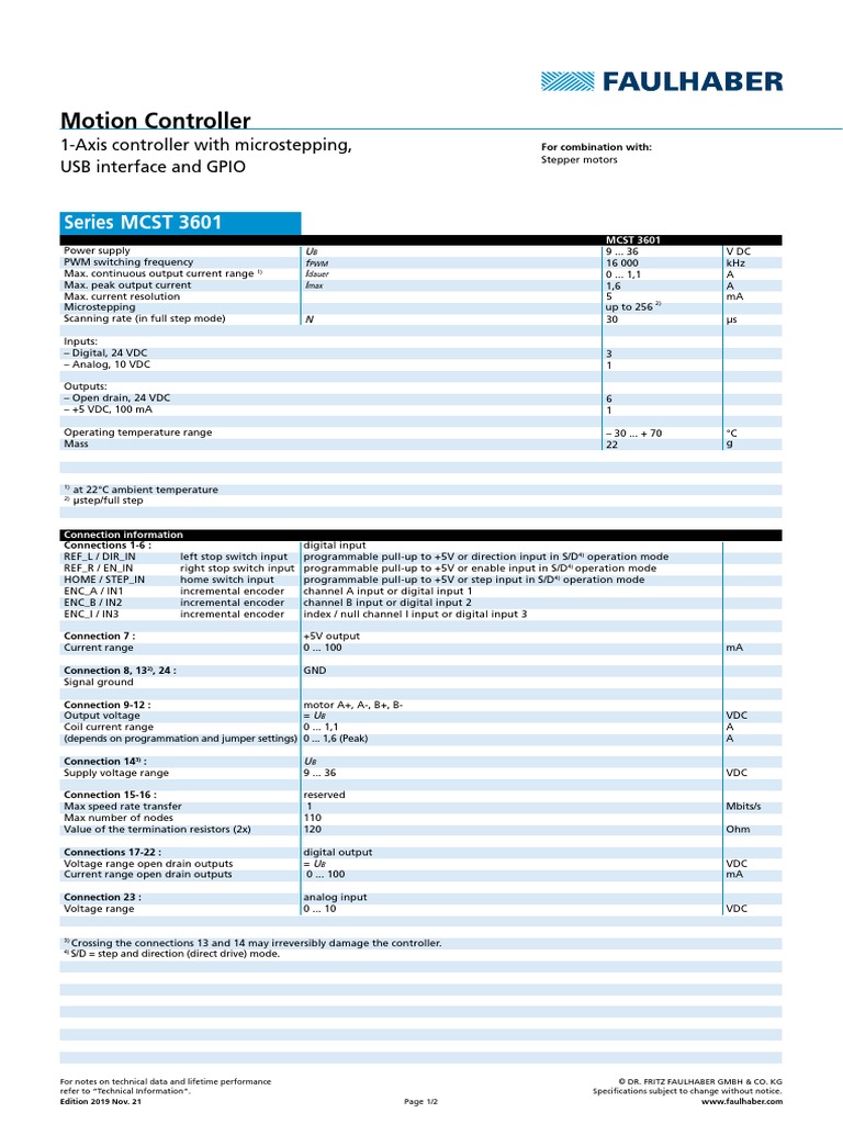 Motion Controller: MCST 3601 Series | PDF | Usb | Electrical Components