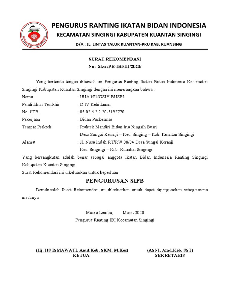 Surat Rekomendasi IBI | PDF