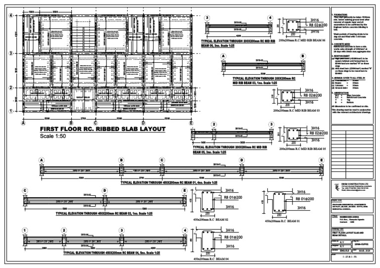 First Floor Rc. Ribbed Slab Layout: Scale 1:50 | Download Free PDF ...