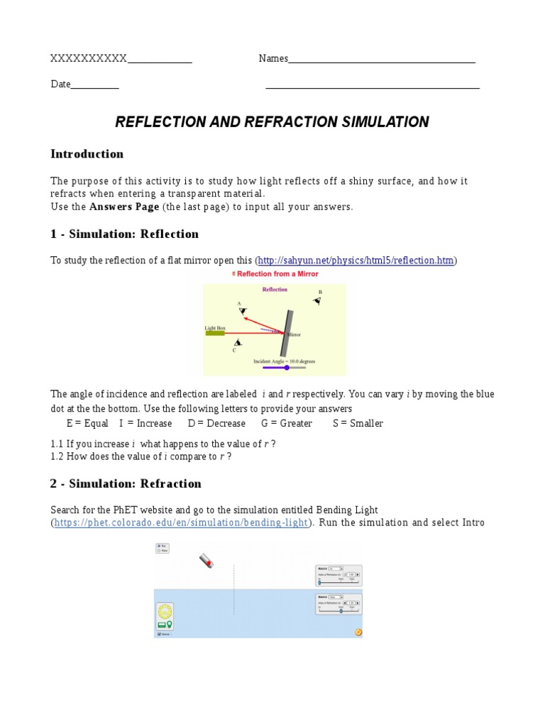 Reflection and Refraction Simulation | PDF | Refraction | Prism