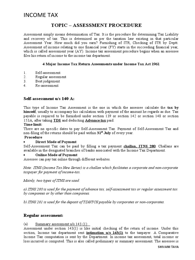 Income Tax Assessment Procedures Explained | PDF | Income Tax In India ...