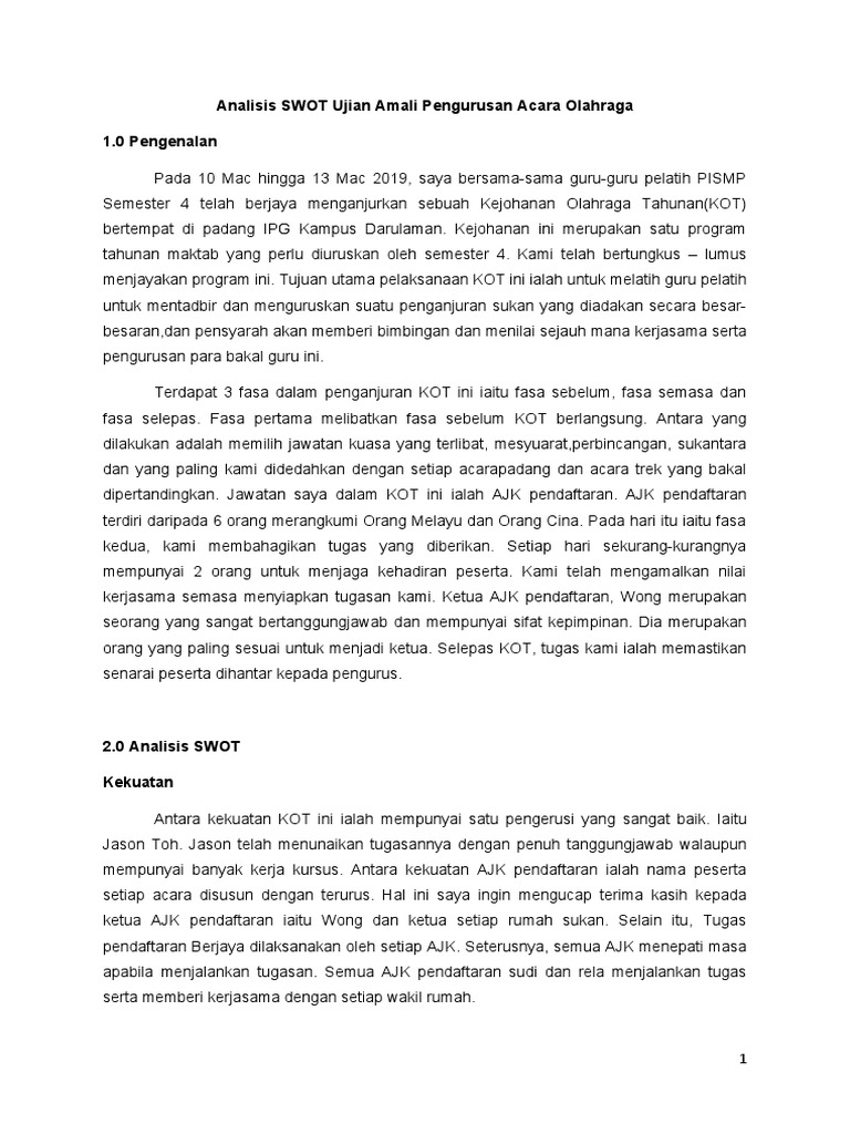 Analisis SWOT Ujian Amali Pengurusan Acara Olahraga | PDF