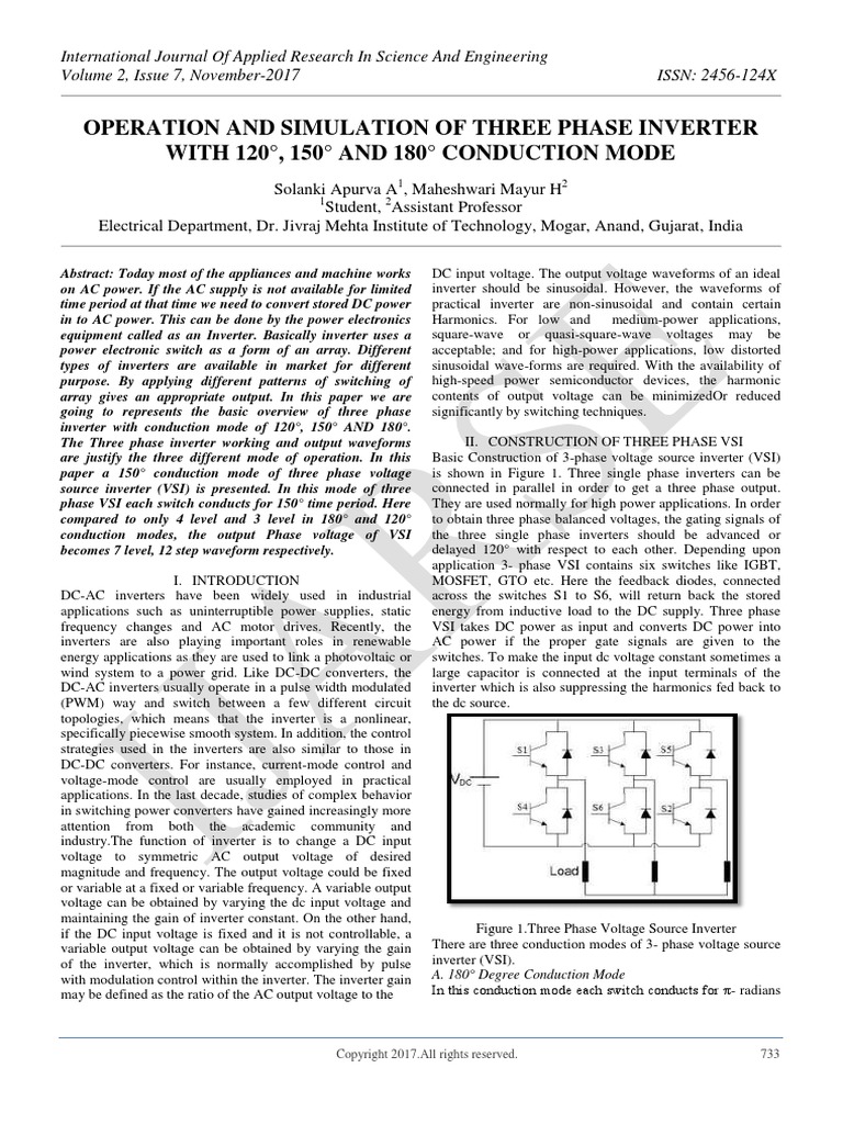 Operation and Simulation of Three Phase Inverter With 120°, 150° and 180° Conduction Mode | PDF ...