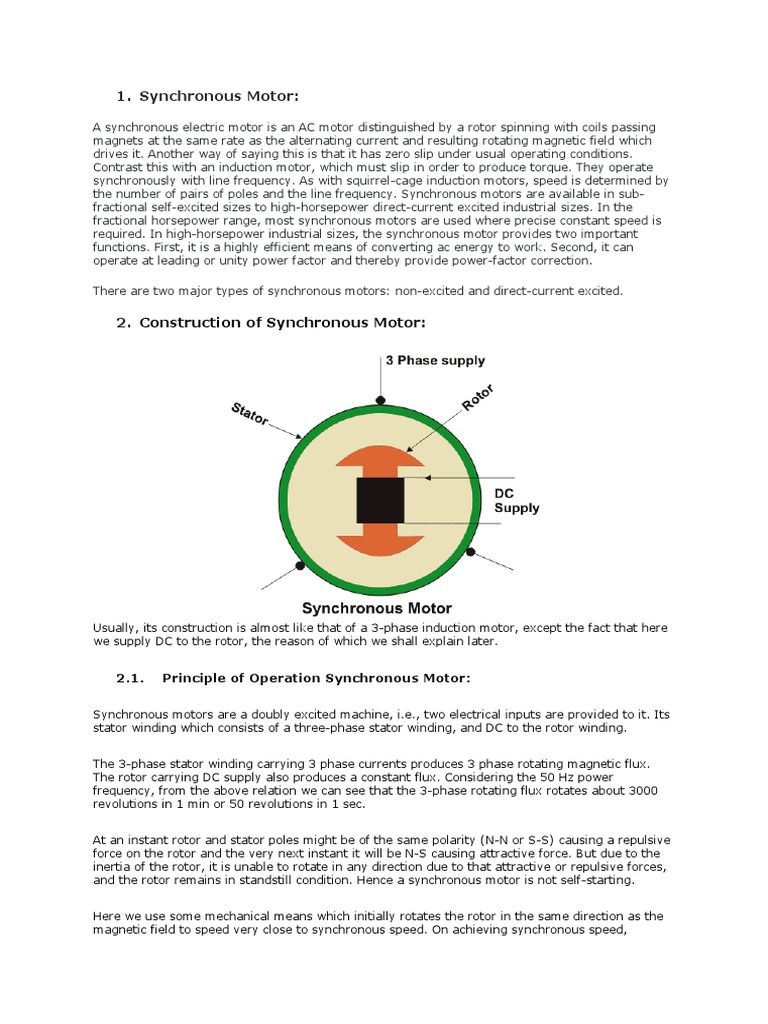 Synchronous Motor & Its Applications & Power Factor Improvement | PDF ...