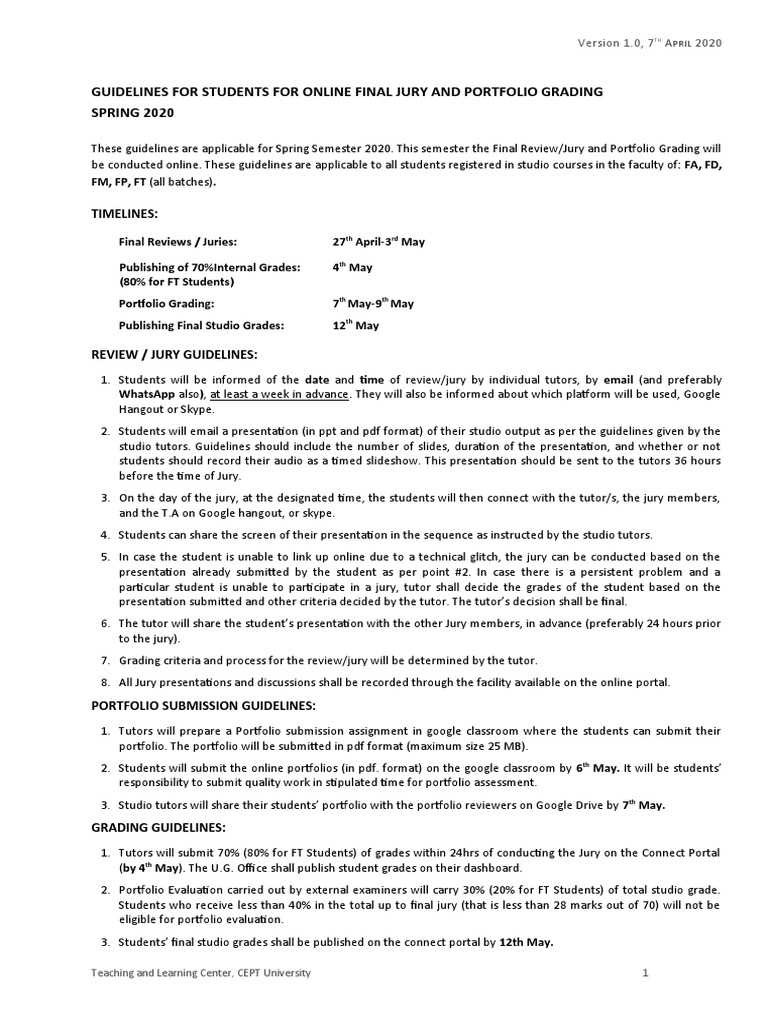 Juries & Portfolio Grading-Students-V1.2 | PDF | Tutor | Educational ...