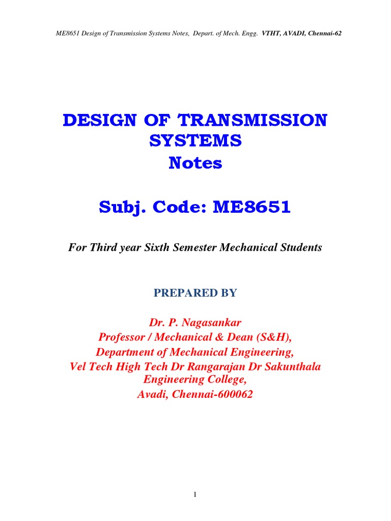 ME8651 Design of Transmission Systems PDF | PDF | Belt (Mechanical) | Gear