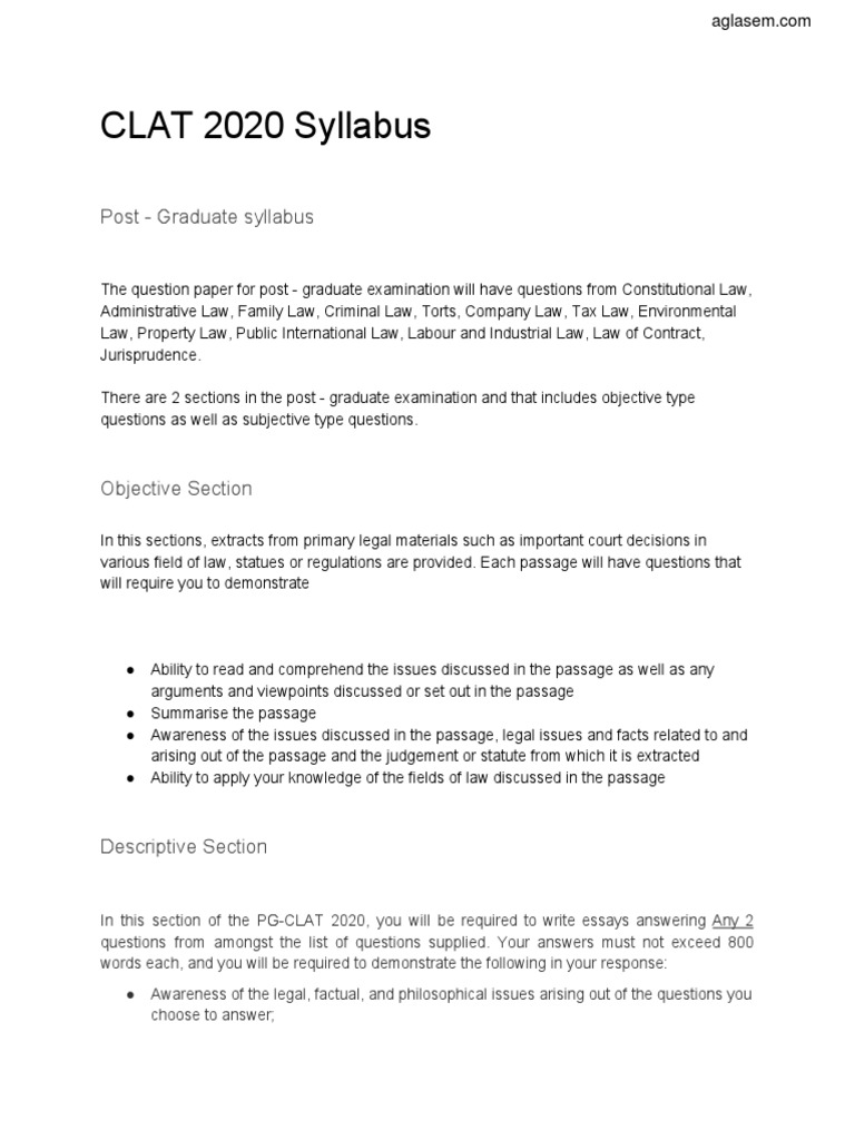 CLAT 2020 Syllabus PG | PDF