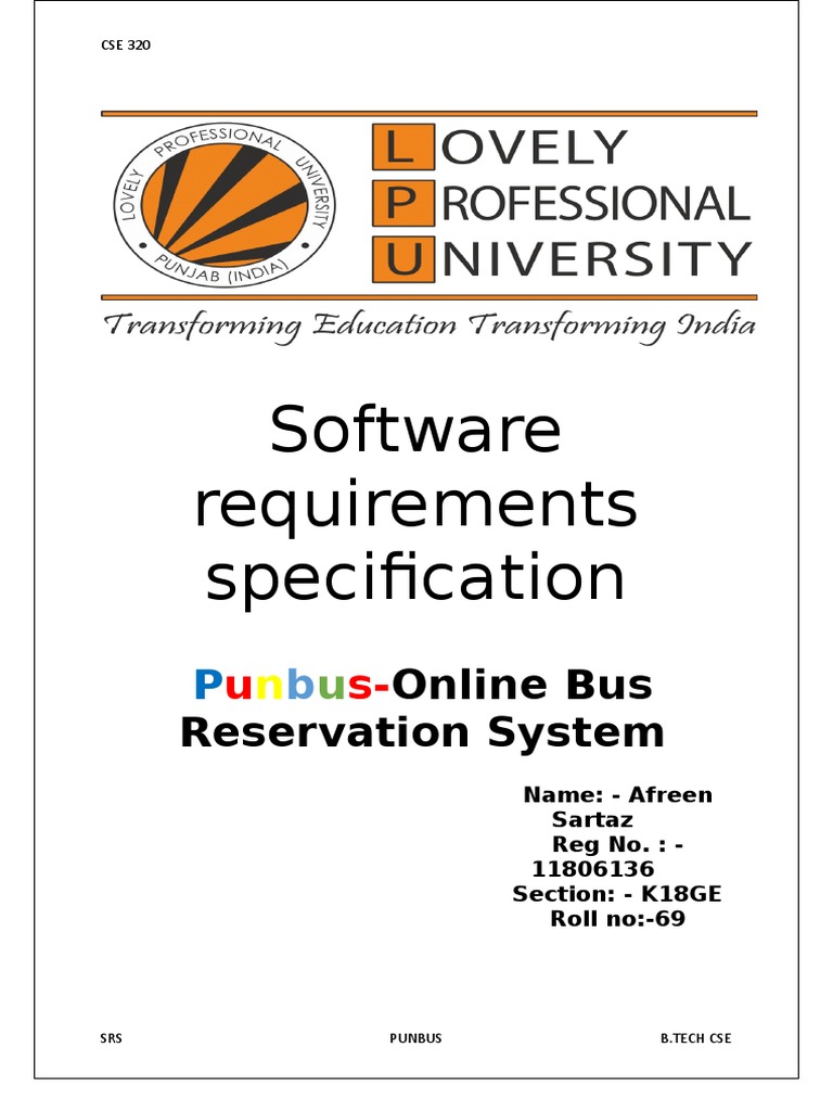Software Requirements Specification: Online Bus Reservation System | PDF | Software ...