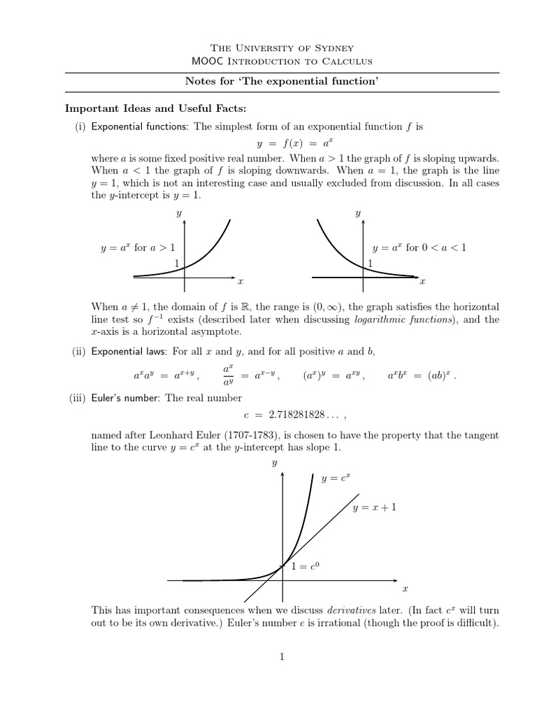 Notes For The Exponential Function' | PDF | Exponential Function ...