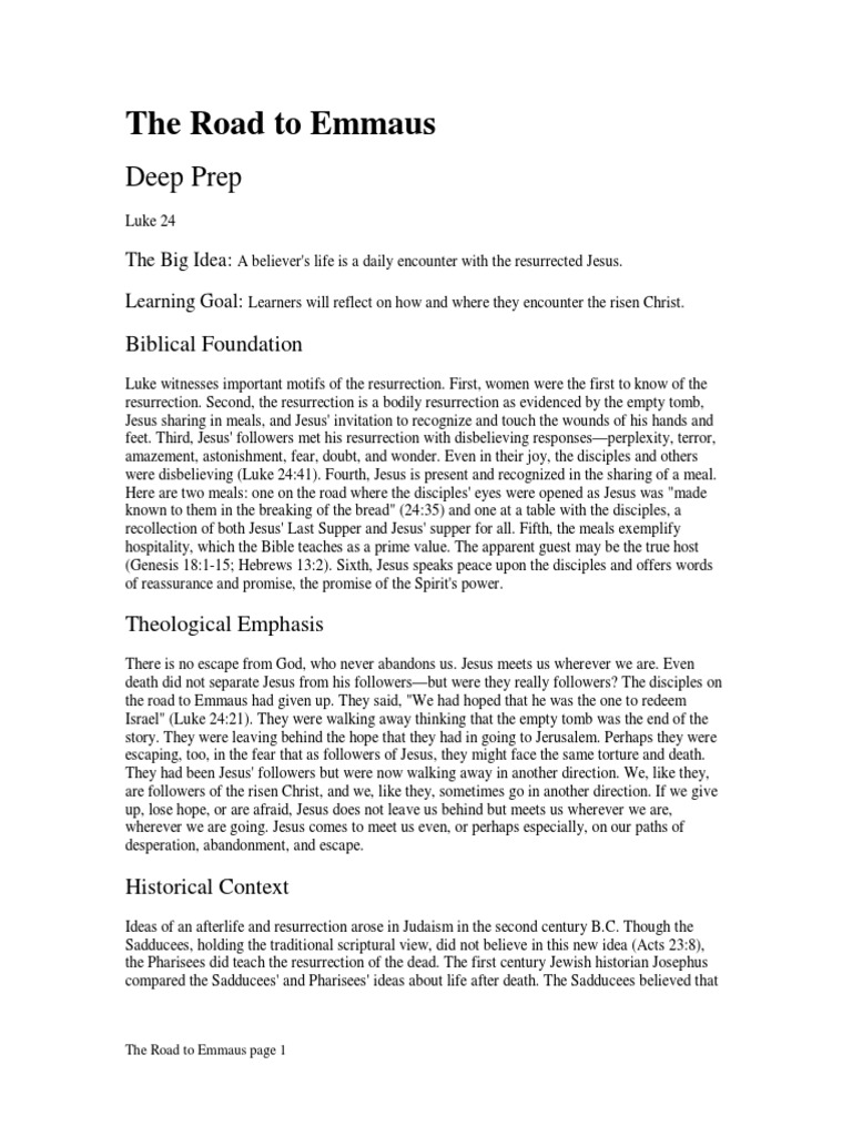 The Road To Emmaus: Deep Prep | PDF | Resurrection Of Jesus | Disciple ...