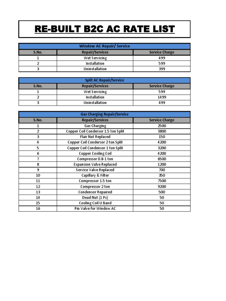 Re-Built B2C AC Rate List | PDF | Home Appliance | Engineering ...