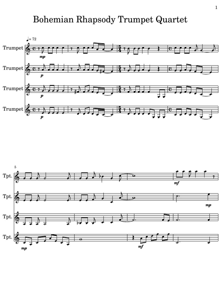Bohemian Rhapsody Trumpet Quartet PDF | PDF