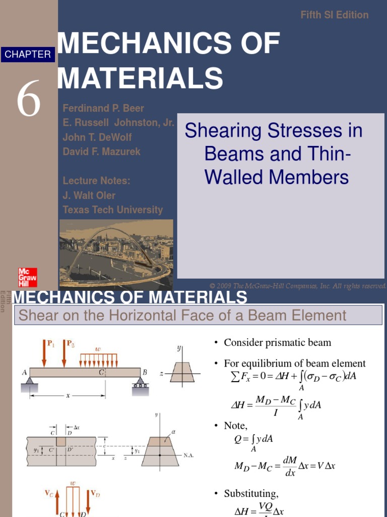 Mechanics of Materials: Shearing Stresses in Beams and Thin-Walled Members | PDF | Strength Of ...