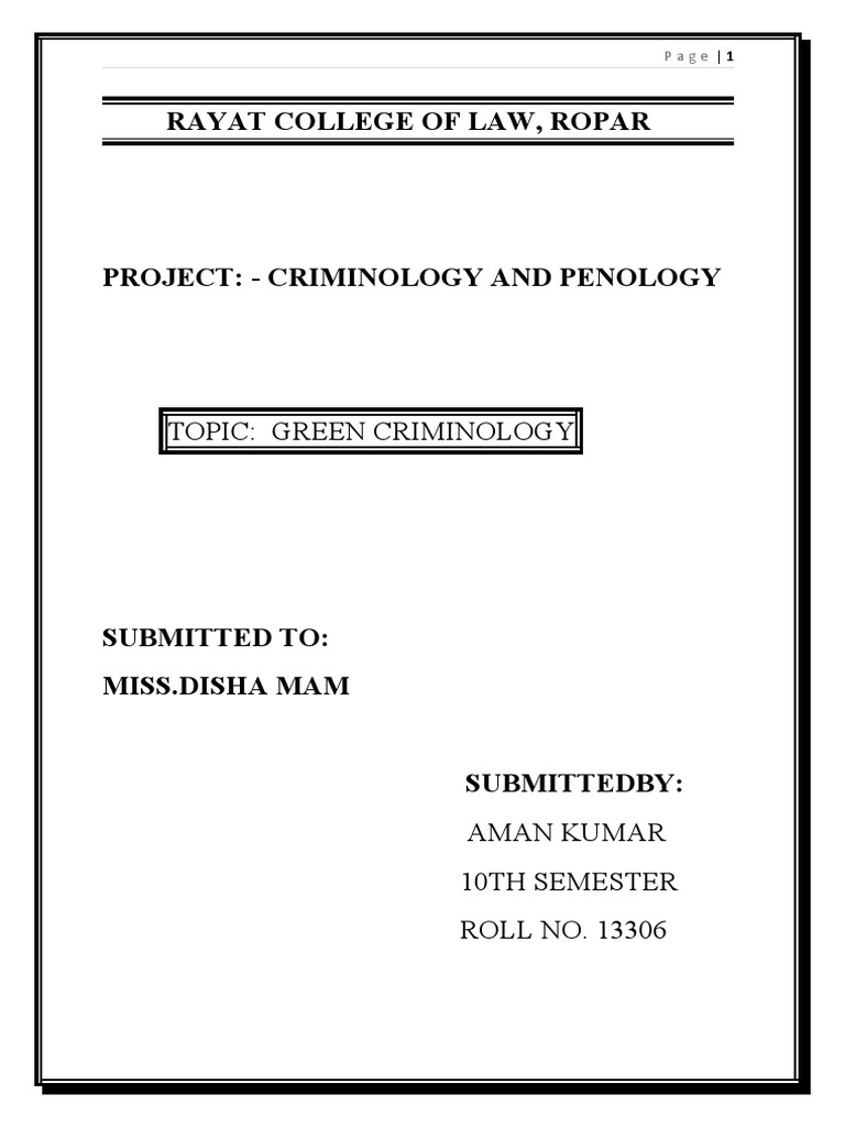 Rayat College of Law, Ropar: Project: - Criminology and Penology | PDF ...