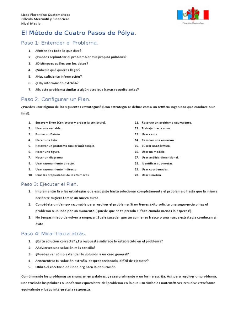 4 Pasos de Polya | PDF | Enseñanza de matemática | Informática y ...