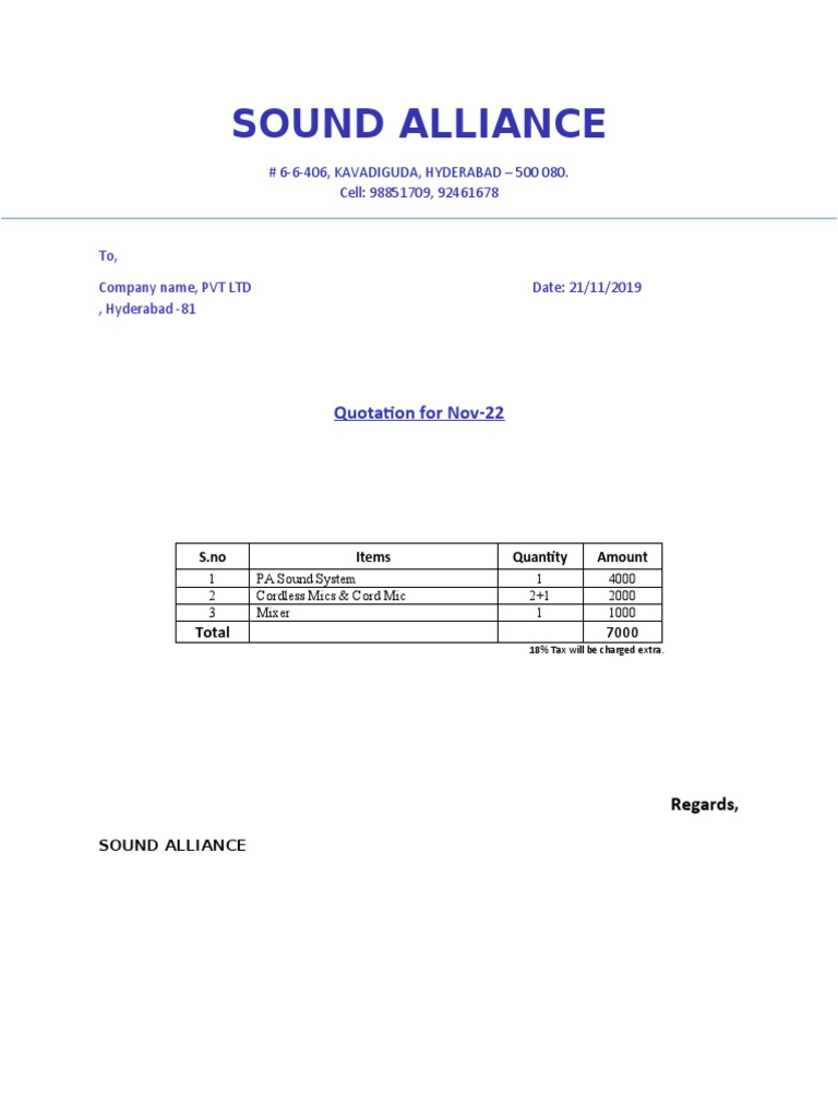 Sound Alliance: Quotation For Nov-22 | PDF