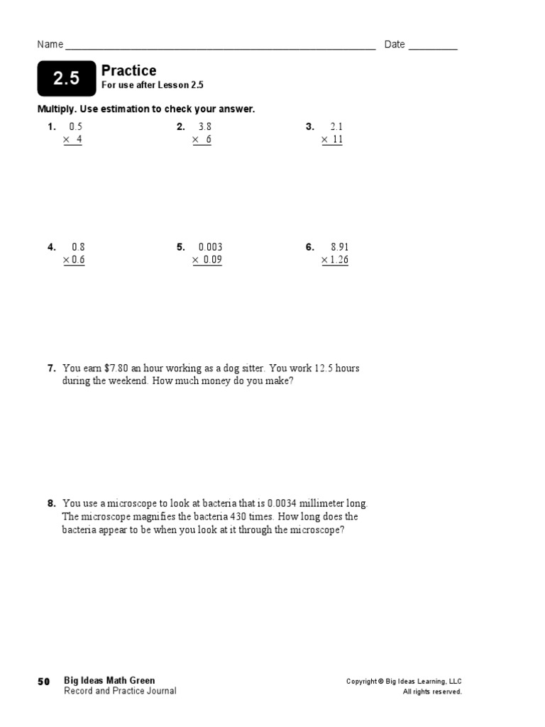 Practice: Multiply. Use Estimation To Check Your Answer. 1. 2. 3 | PDF
