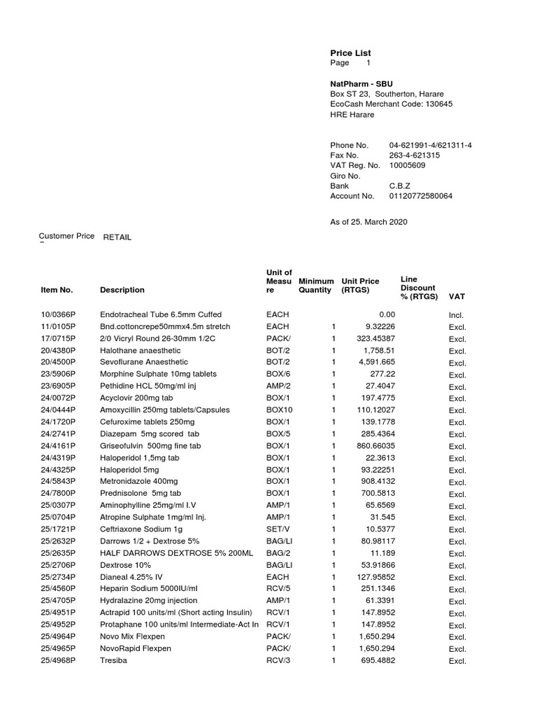 Natpharm - Sbu: Price List | PDF | Diabetes | Disorders Of Endocrine ...
