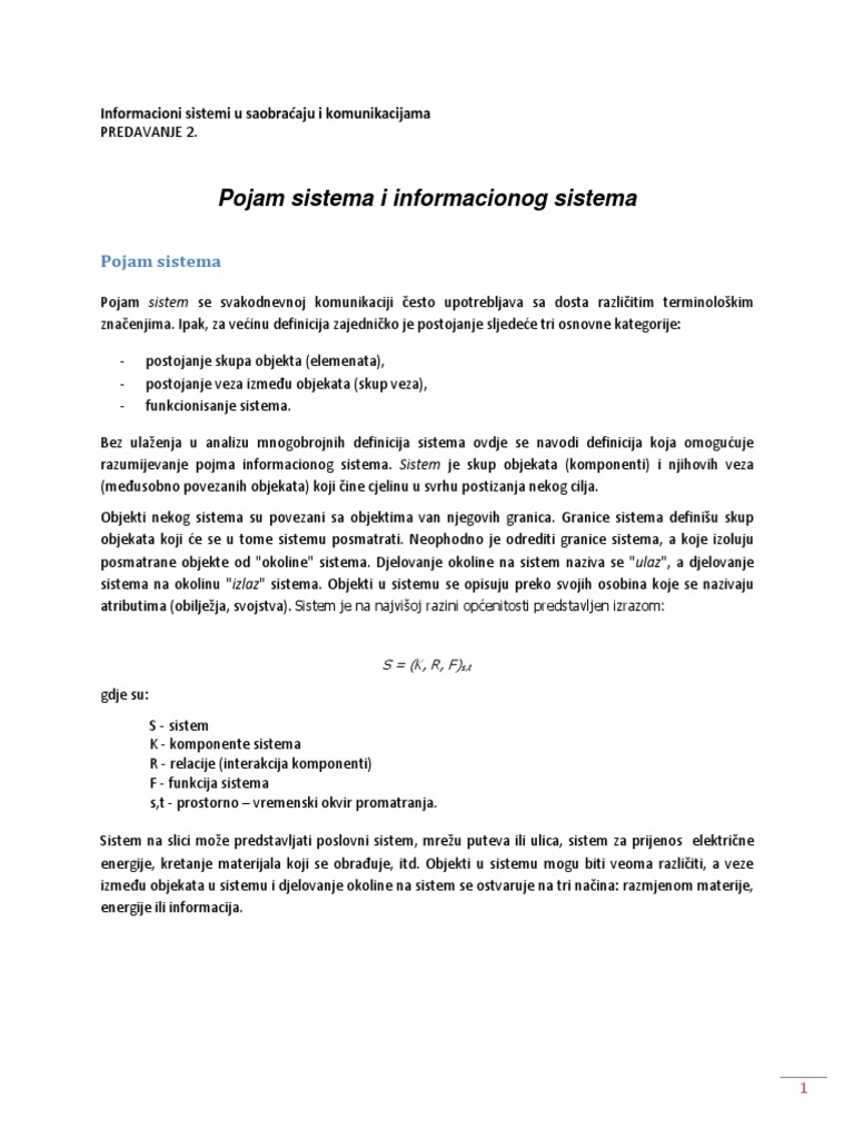 Pojam Sistema I Informacionog Sistema PDF | PDF