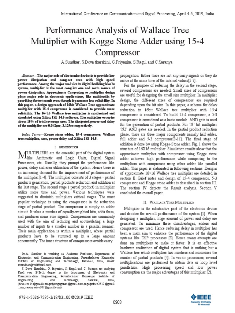 Performance Analysis of Wallace Tree Multiplier With Kogge Stone Adder ...