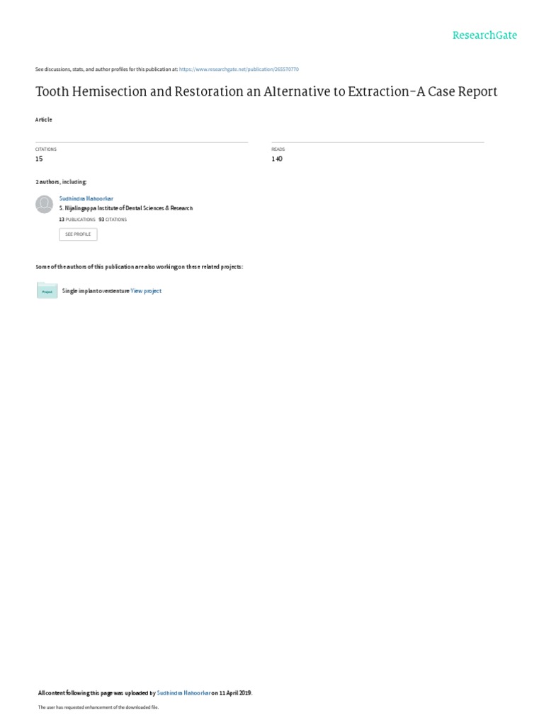 Tooth Hemisection and Restoration An Alternative T PDF | PDF ...