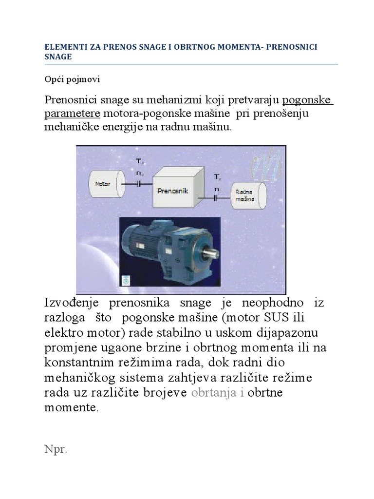 Elementi Za Prenos Snage I Obrtnog Momenta | PDF
