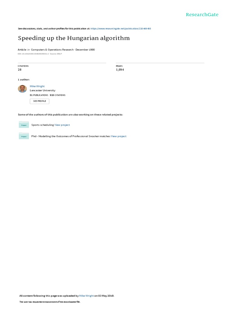 Speeding Up The Hungarian Algorithm | PDF | Algorithms | Matrix ...