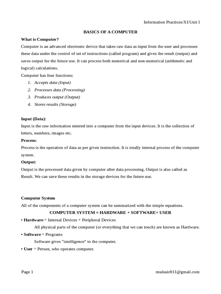 Basics Of A Computer What Is Computer PDF
