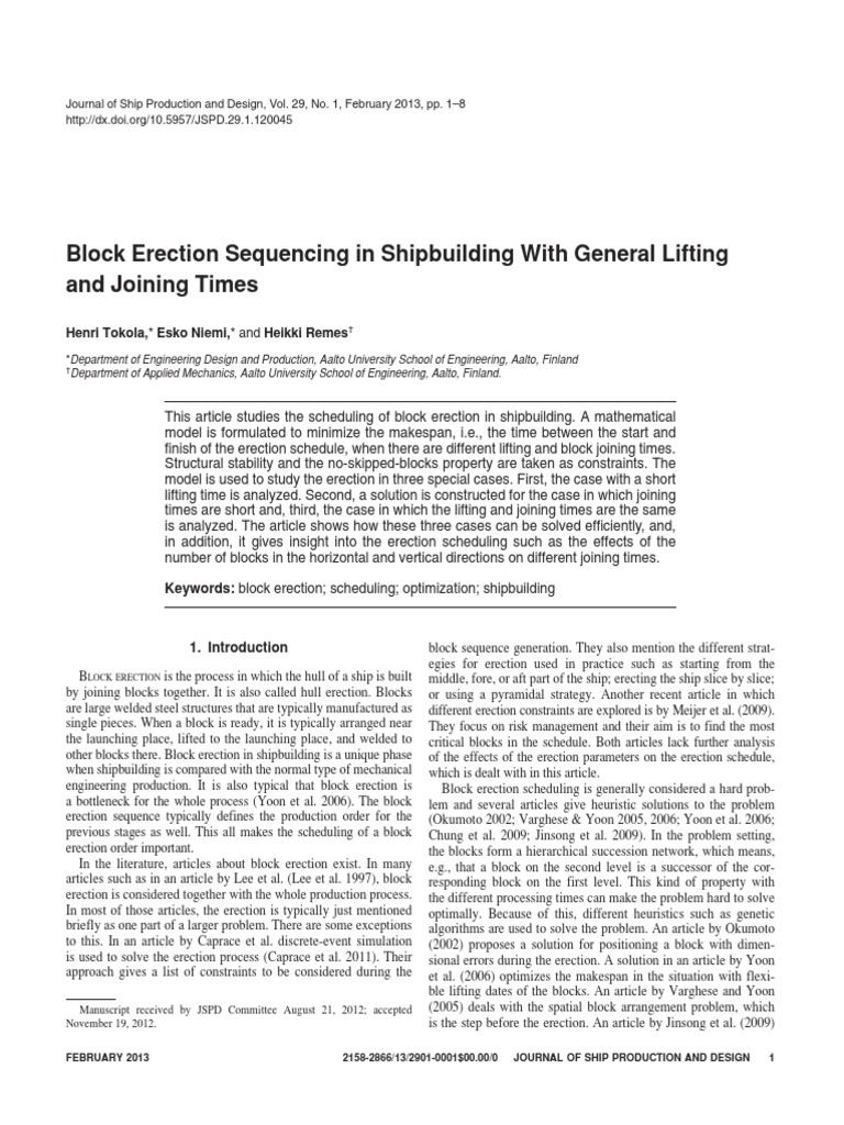 Block Erection Sequencing in Shipbuilding With General Lifting and ...