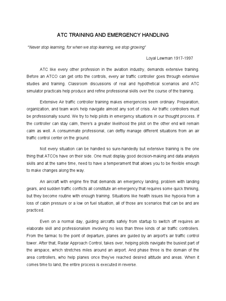 Atc Training and Emergency Handling: "Never Stop Learning, For When We ...