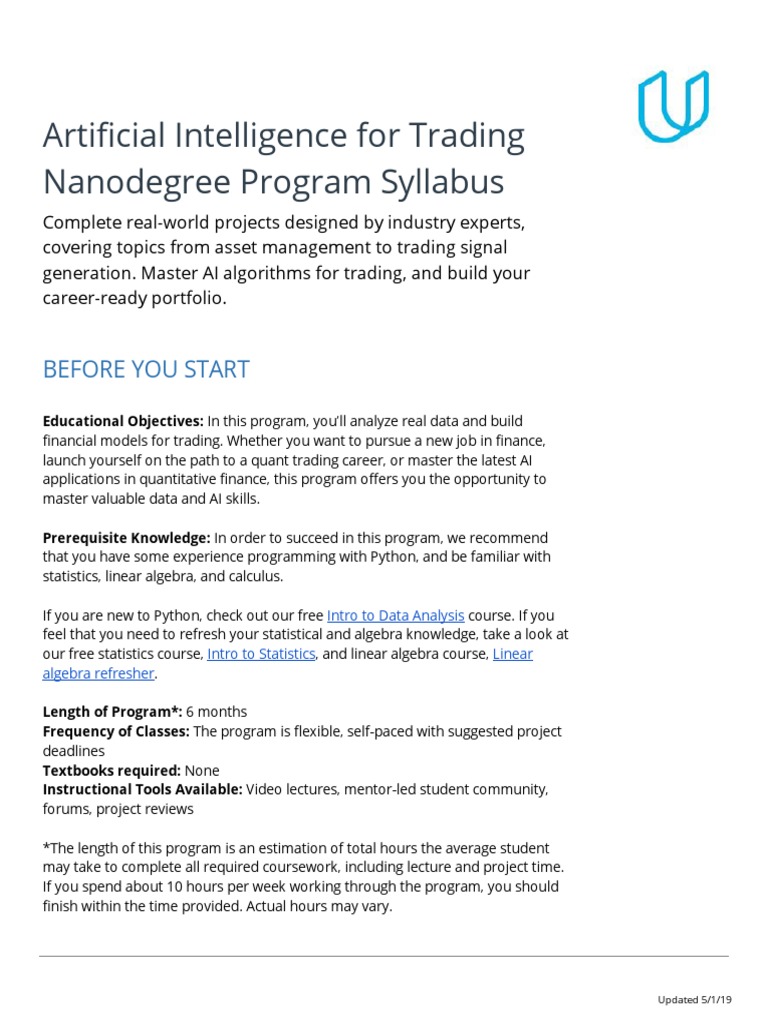 AI For Trading Learning Nanodegree Program Syllabus | PDF AI For Trading Learning Nanodegree Program Syllabus | PDF