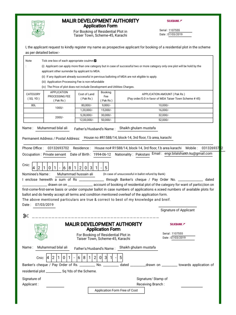 Malir Development Authority Malir Development Authority: Application ...