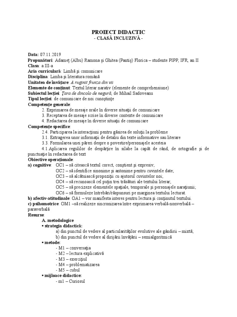 Proiect de Lecție CES | PDF