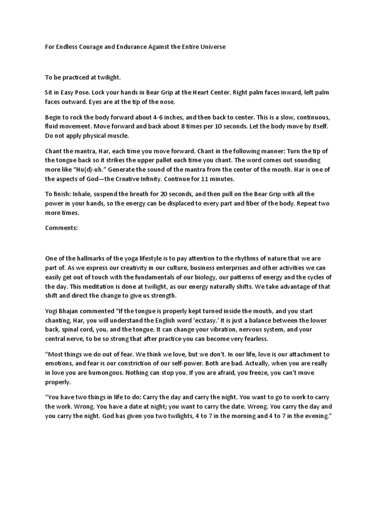 Endless Courage and Endurance Meditation | PDF | Kundalini