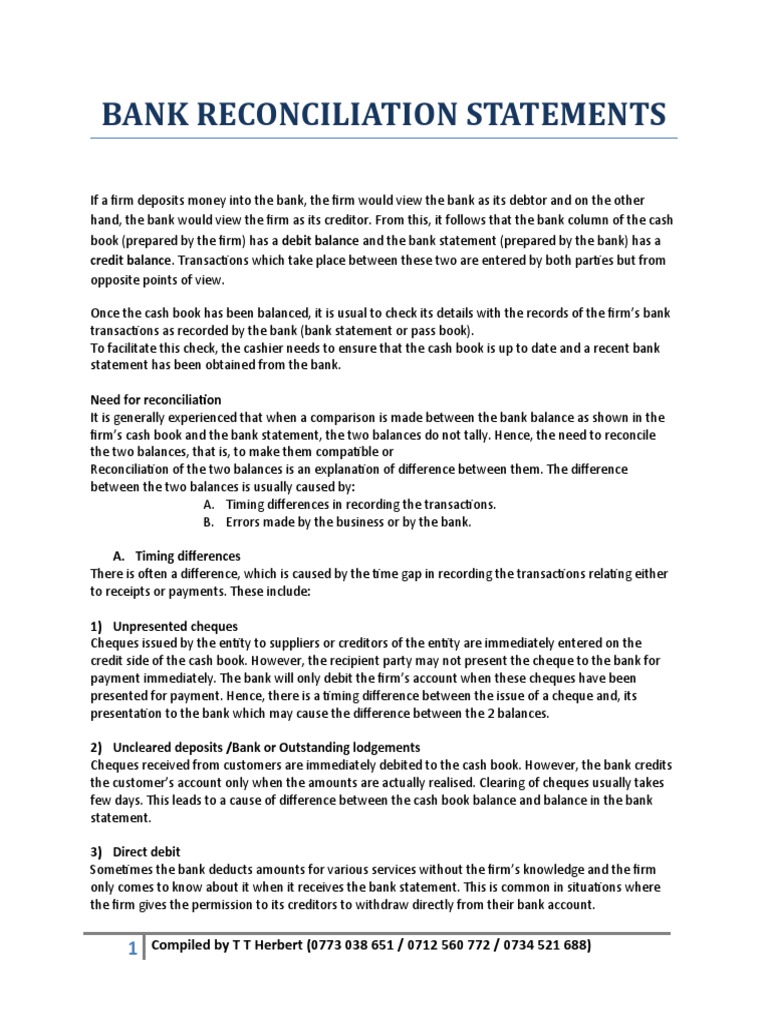 Bank Reconciliation Statement Guide | PDF | Bookkeeping | Banks