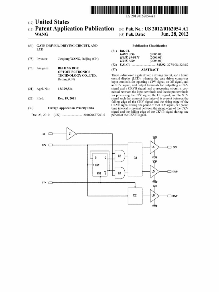 CKV CKVB Work Gate Driver, Driving Circuit, and LCD US20120162054 | PDF ...