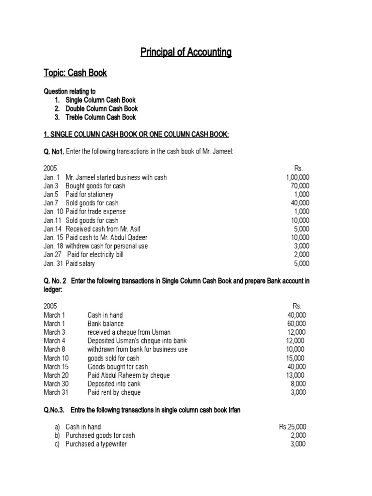 Principal of Accounting: Topic: Cash Book | PDF | Cheque | Debits And ...